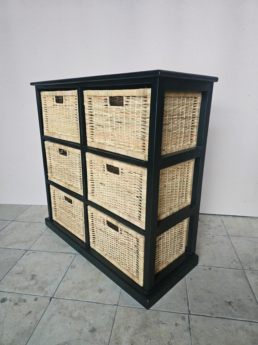 Rattan Storage Unit 6 Drawer Vertical- Black – Tribe Collectives